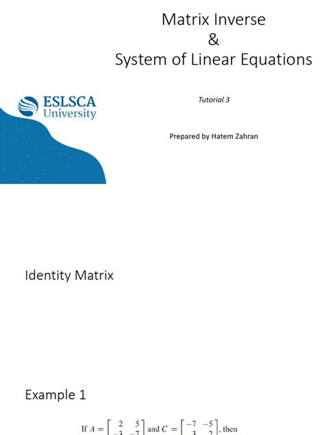Tutorial 3 Matrix Inverse Sys Of Linear Equations Pdf Matrix