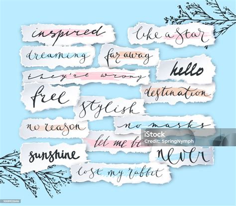 찢어진 종이 가장자리 콜라주 조각 스케치 세트 손으로 그린 단어와 글자 잘려지거나 찢어진 종이에 대한 스톡 벡터 아트 및 기타