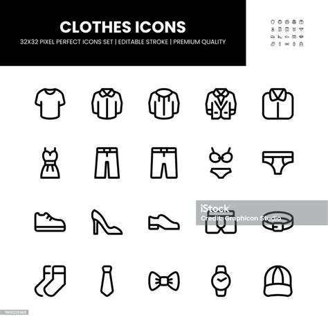 32 X 32 픽셀로 설정된 옷 아이콘은 편집 가능한 스트록으로 완벽합니다 아이콘에 대한 스톡 벡터 아트 및 기타 이미지 아이콘 하이힐 0명 Istock
