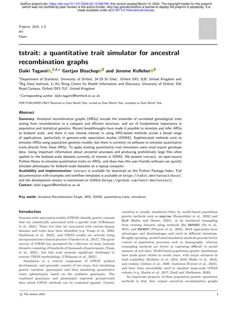 Pdf Tstrait A Quantitative Trait Simulator For Ancestral Recombination Graphs