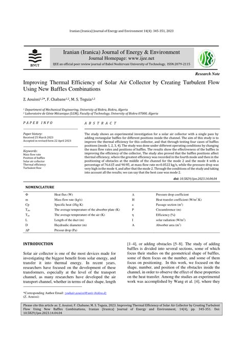 Pdf Improving Thermal Efficiency Of Solar Air Collector By Creating Turbulent Flow Using New