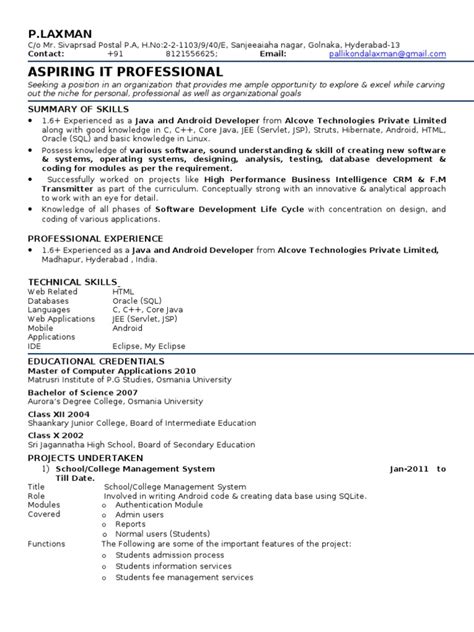 2 year java resume pdf java programming language java server pages
