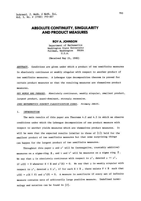 Pdf Absolute Continuity Singularity And Product Measures