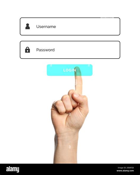 Illustration Of Authorization Interface And Woman Pressing Button Login On White Background