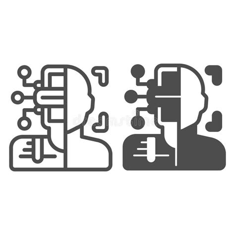 Robot Or Person Recognition Line And Solid Icon Neural Network Concept Vector Graphics Stock