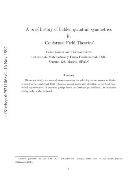 Pdf A Brief History Of Hidden Quantum Symmetries In Conformal Field Theories