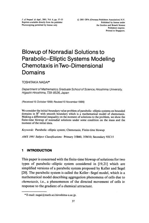 Pdf Blowup Of Nonradial Solutions To Parabolic Elliptic Systems Modeling Chemotaxis In Two