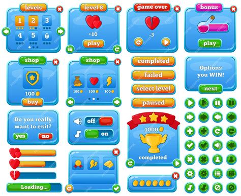 Premium Vector Cartoon Casual Web Mobile Game Menu Interface Game