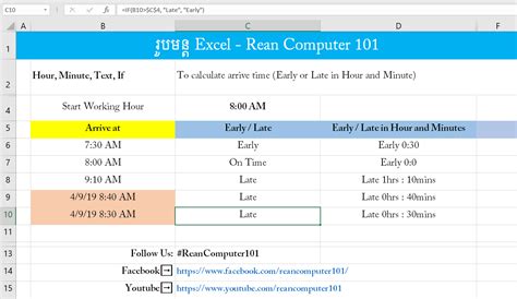 How To Calculate Early Or Late For Working In Excel With Example Download REAN Computer 101