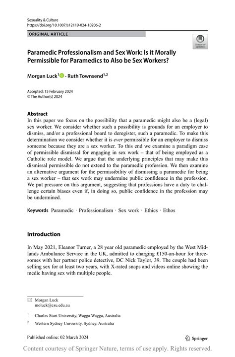PDF Paramedic Professionalism And Sex Work Is It Morally Permissible For Paramedics To Also