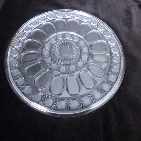 Vintage Cut Glass Deviled Egg Dish Cake Plate Or Round Etsy