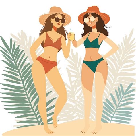 Two Women On The Beach One Of Which Is Wearing A Hat Premium Ai Generated Vector