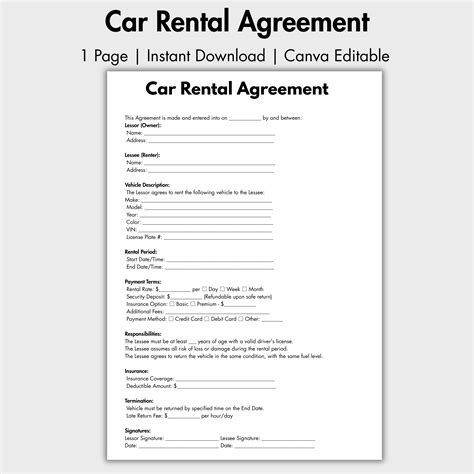 Editable Simple Car Rental Agreement
