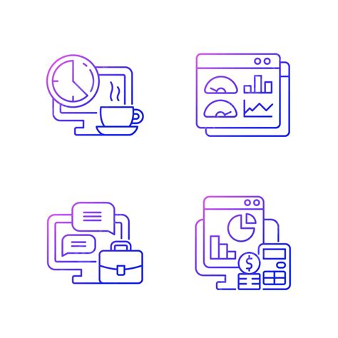 Work Tracking Gradient Linear Vector Icons Set Statistic Collection Employee Vector Statistic