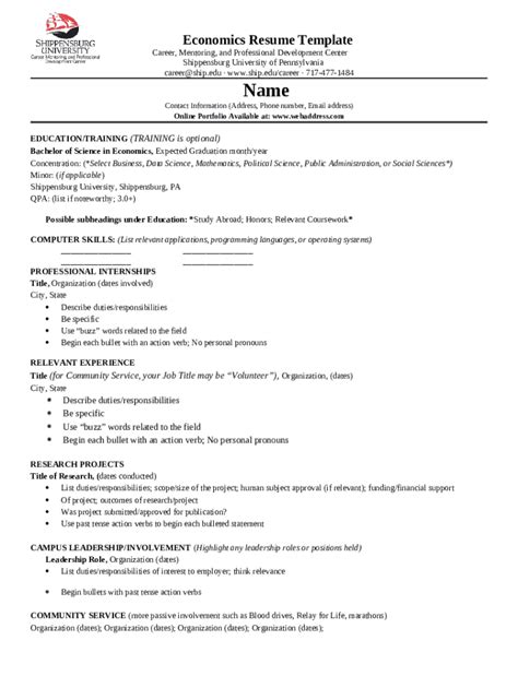 Economics Resume Template Fill Out And Sign Online Dochub
