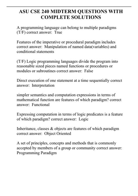 Asu Cse 240 Midterm Questions With Complete Solutions Cse 240 Stuvia Us