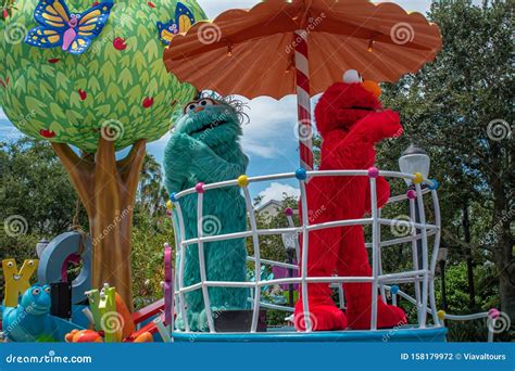 Rosita And Elmo On Colorful Float In Sesame Street Party Parade At