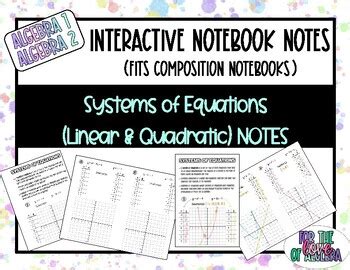 Systems Of Equations Linear And Quadratic NOTES By For The Love Of Algebra