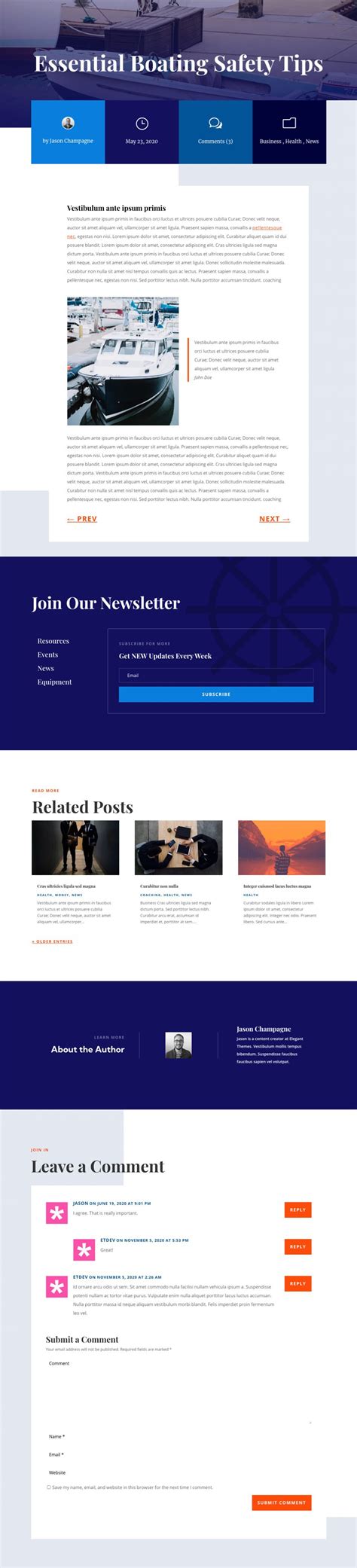 download a free blog post template for divi s marina layout pack