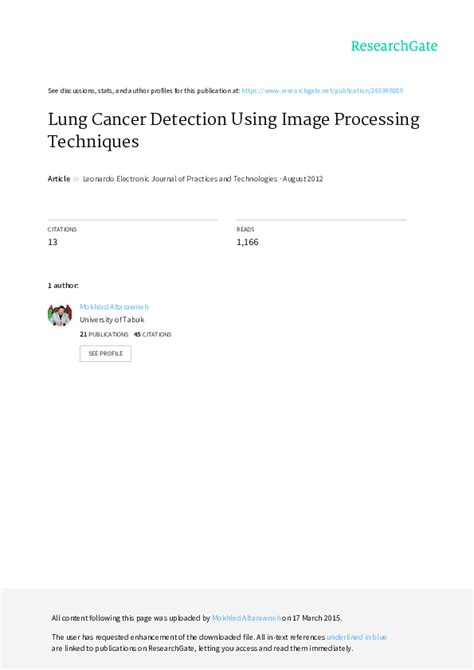 Pdf Lung Cancer Detection Using Image Processing Techniques