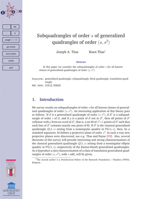 pdf subquadrangles of order s of generalized quadrangles of order s s2