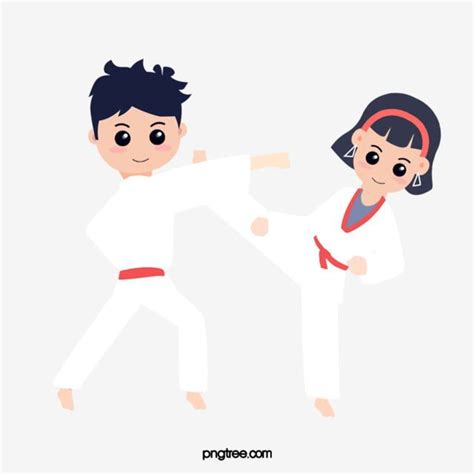 만화 손으로 그린 어린이 태권도 일러스트 쌍 재생 그림 어린이 태권도 운동 Png 일러스트 및 Psd 이미지 무료 다운로드
