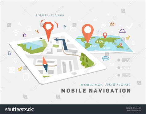 World Map Mobile Gps Navigation Tablet Stock Vector Royalty Free 215454400