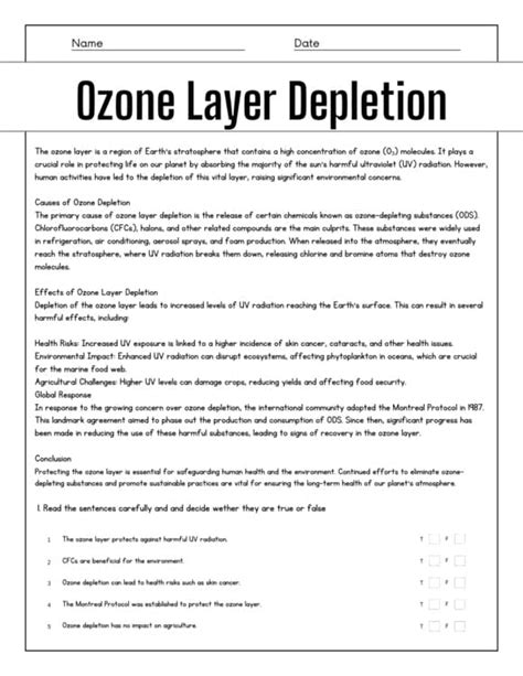 Ozone Layer Depletion Reading Comprehension Passages And Questions