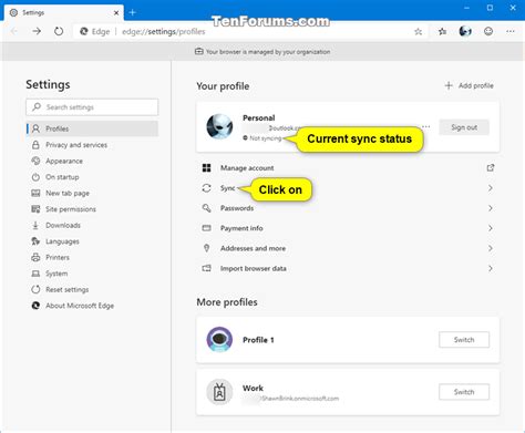How To Turn On Or Off Sync For Profile In Microsoft Edge Chromium Tutorials