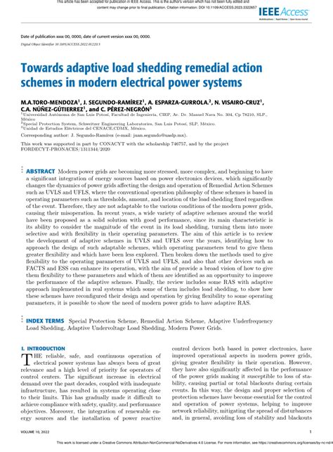 Pdf Towards Adaptive Load Shedding Remedial Action Schemes In Modern Electrical Power Systems