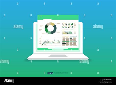Web Statistics Analytic Charts On Laptop Device Screen Flat Vector Infographic Trend Graphs