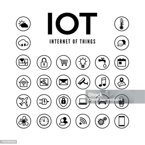 Iot 아이콘을 설정 합니다 사물의 인터넷 픽토그램 컬렉션입니다 스마트 시스템 원격 모니터링 및 제어 벡터 일러스트 레이 션에 고립 된 흰색 배경 사물 인터넷에 대한 스톡