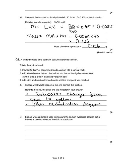 Solution Titration Exam Questions Studypool