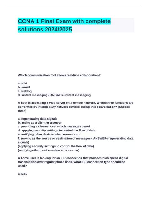 Ccna 1 Final Exam With Complete Solutions 2024 2025 Ccna Cisco