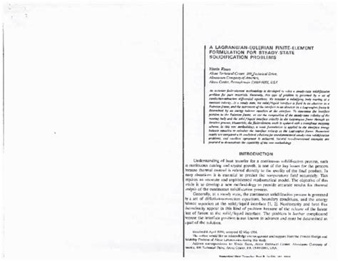 Pdf A Lagrangian Eulerian Finite Element Formulation For Steady State