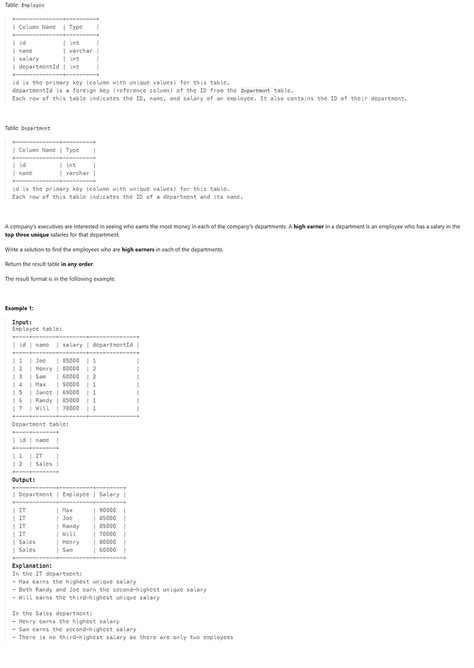 117 [leetcode mysql] 185 department top three salaries