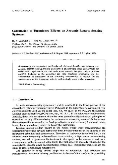 Pdf Calculation Of Turbulence Effects On Acoustic Remote Sensing System Dokumentips