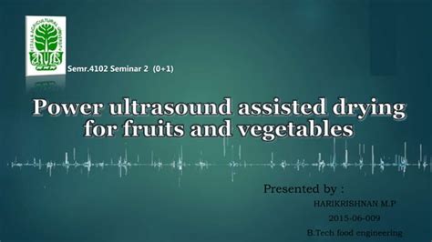 Ultrasound Assisted Drying Of Fruits And Vegetables Pptx Physics Science