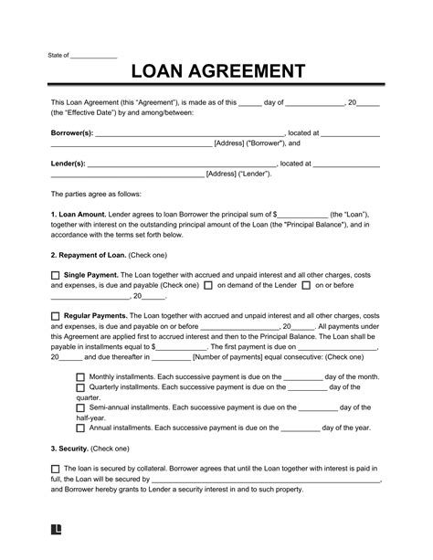 Free Loan Agreement Template Pdf And Word