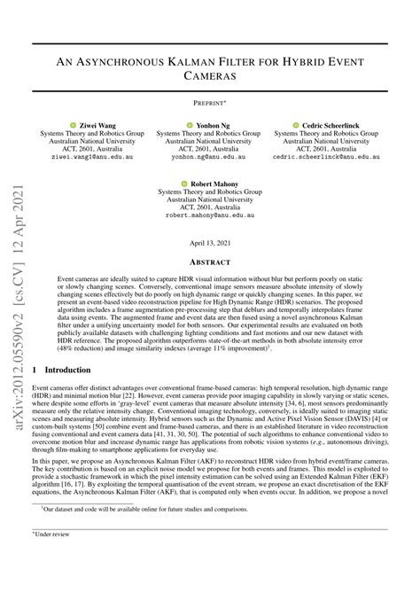 Pdf An Asynchronous Kalman Filter For Hybrid Event Cameras