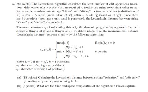 5 20 points the levenshtein algorithm calculates