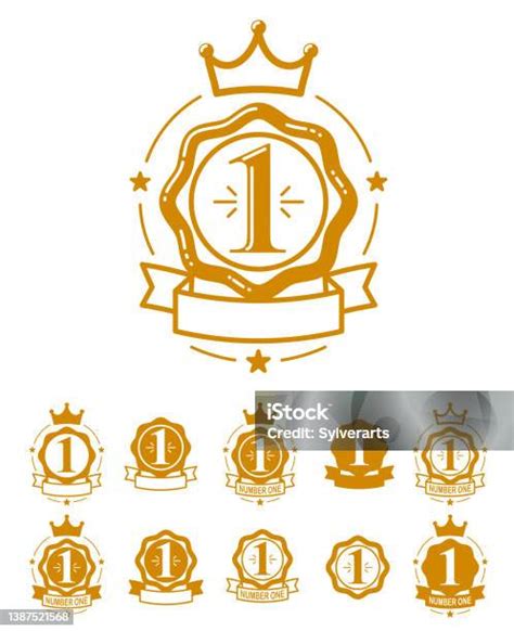 1위 비즈니스 성공과 승리 벡터 라벨은 흰색 그래픽 디자인 요소 기하학적 빈티지 클래식 엠블럼 컬렉션 단순한 오래된 스타일 아이콘을 통해 격리 설정 1위에 대한 스톡 벡터