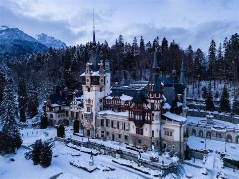 Premium Photo Aerial View Of Peles Castle In Winter Sinaia Romania