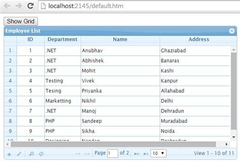 Create Jqgrid Using Webservice