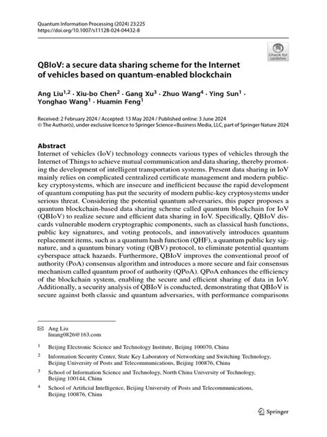 Qbiov A Secure Data Sharing Scheme For The Internet Of Vehicles Based