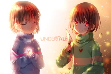 Brown Hair Chara Undertale Frisk Undertale Heart Knife Red Eyes Sasucchi95 Undertale