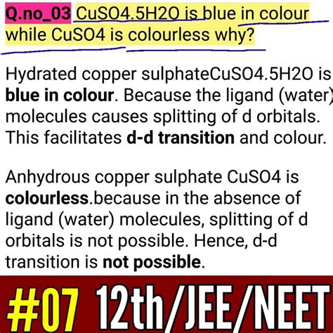 Cuso4 5h2o Is Blue In Colour While Cuso4 Is Colourless Why Copper Sulphate Shorts