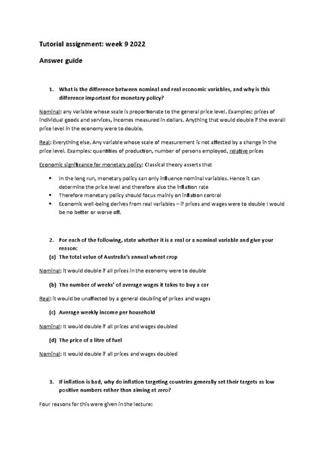 Tutorial Assignment Week 9 2022 Answer Guide Tutorial Assignment