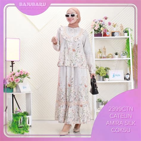Jual Catelin Produk Catelin Setelan Rok Kemeja Blouse Motif Printing