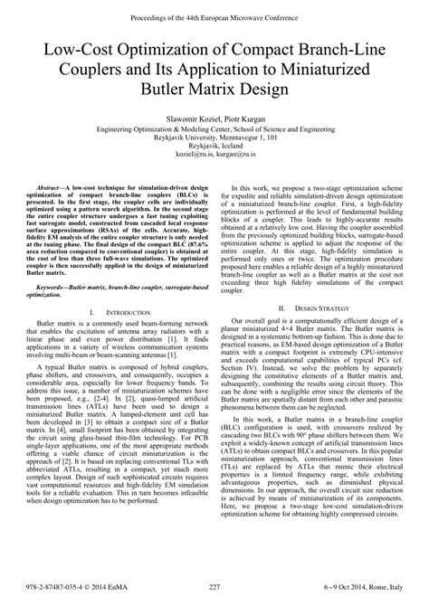 Pdf Low Cost Optimization Of Compact Branch Line Couplers And Its